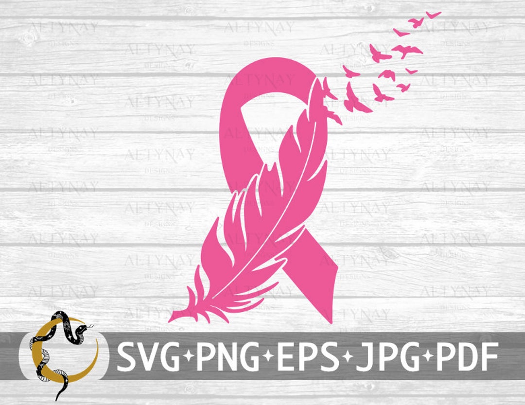 Feather Breast Cancer Ribbon SVG, Breast Cancer Ribbon Awareness SVG ...
