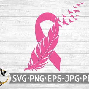 Feather Breast Cancer Ribbon SVG, Breast Cancer Ribbon Awareness SVG ...