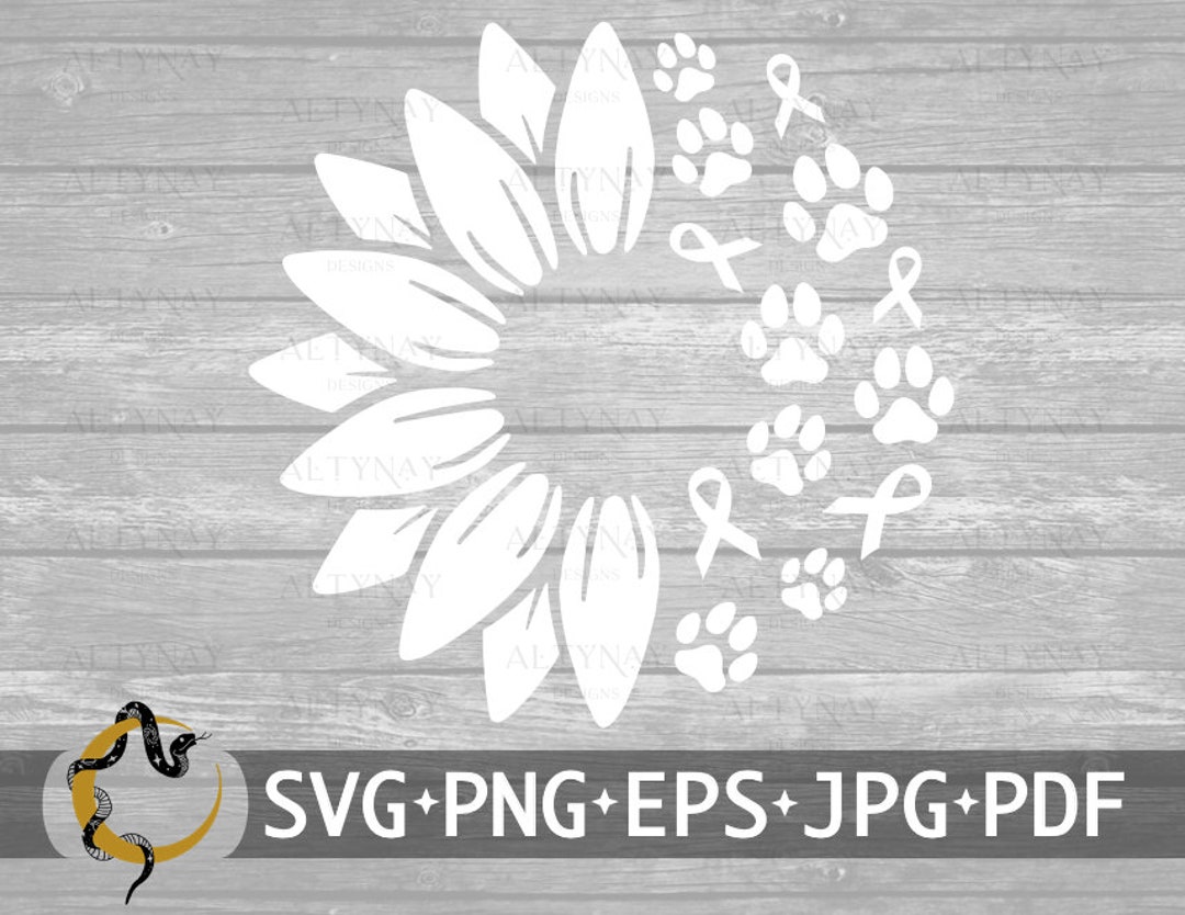 Sunflower Lung Cancer Dog Paw SVG, Lung Cancer SVG, White Cancer Ribbon ...