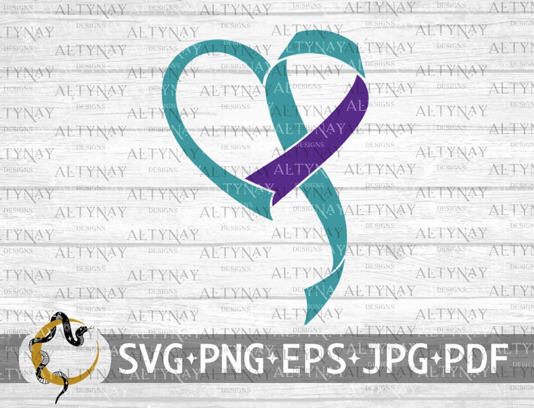 Suicide Heart Ribbon SVG, Never Give Up, Suicide Awareness Ribbon SVG ...