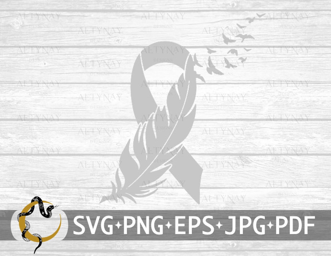 Brain Cancer Feather Ribbon SVG, Brain Cancer SVG, Brain Cancer Feather ...