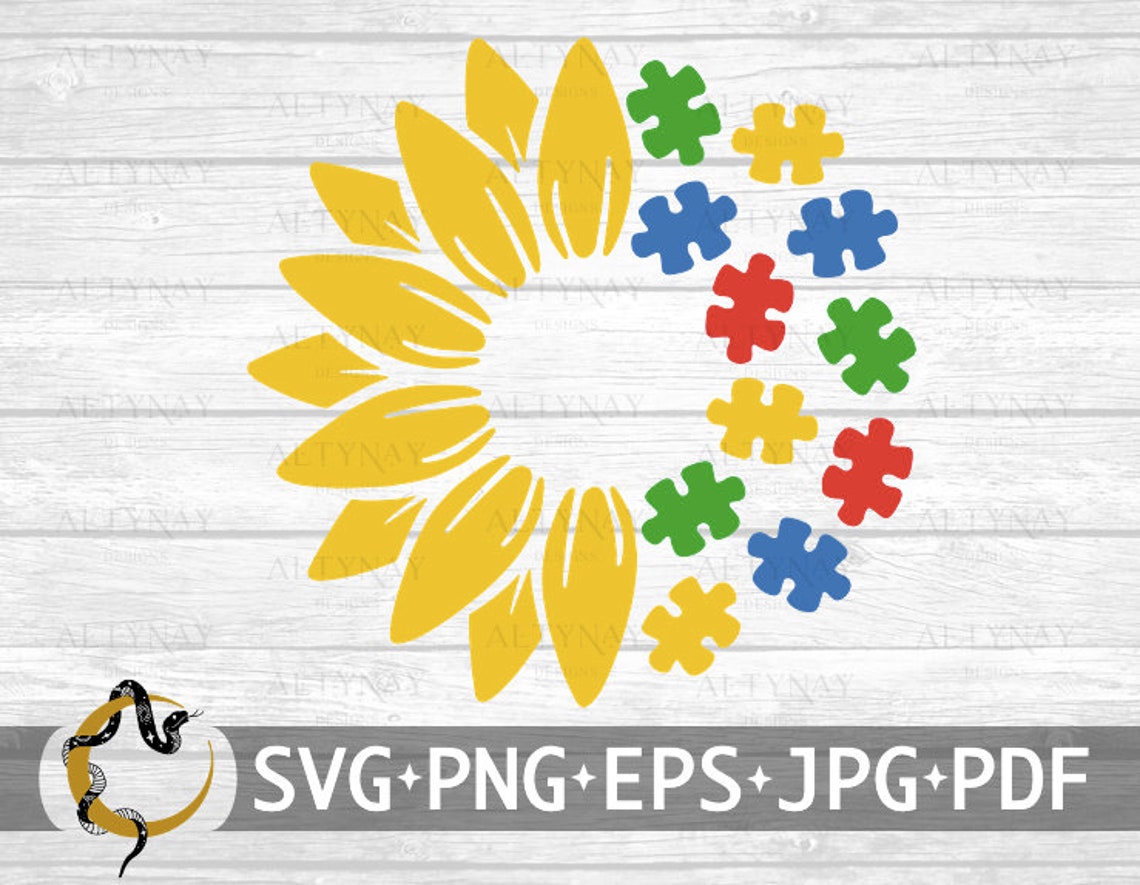 Autism Awareness Sunflower Puzzle SVG, Autism Awareness Puzzle SVG ...