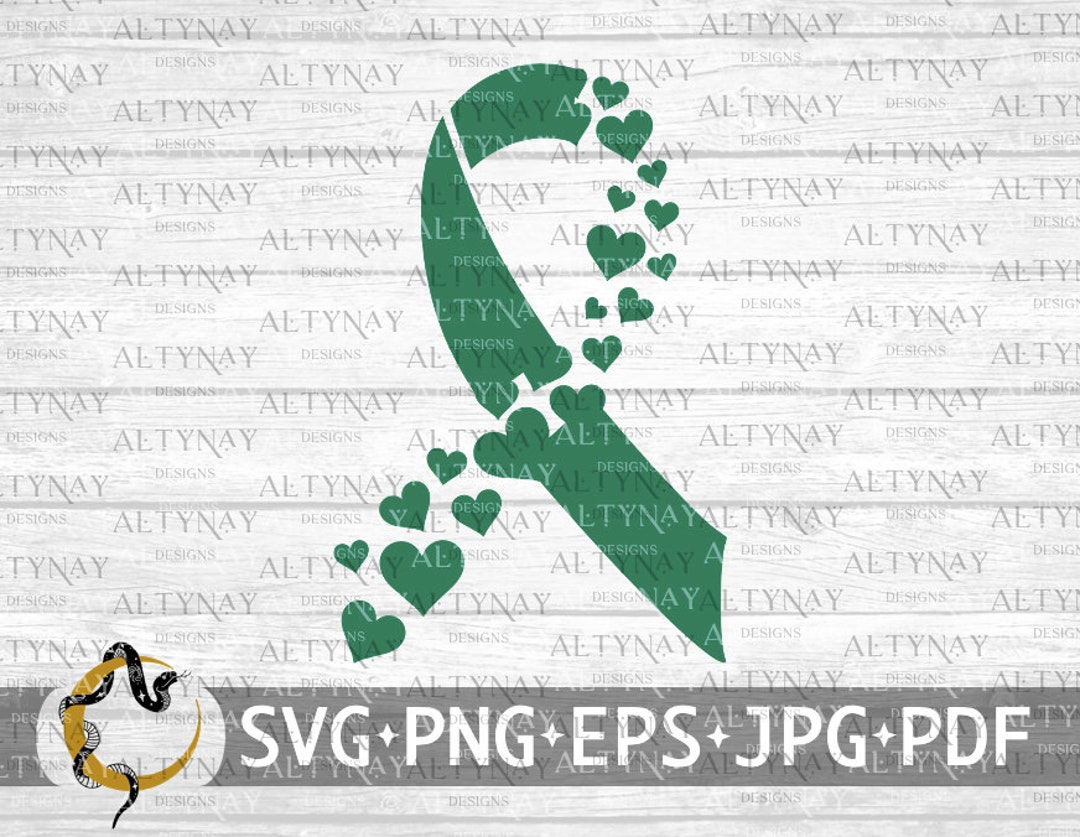 Liver Cancer Heart Ribbon SVG, Ribbon Emerald SVG, Liver Cancer ...