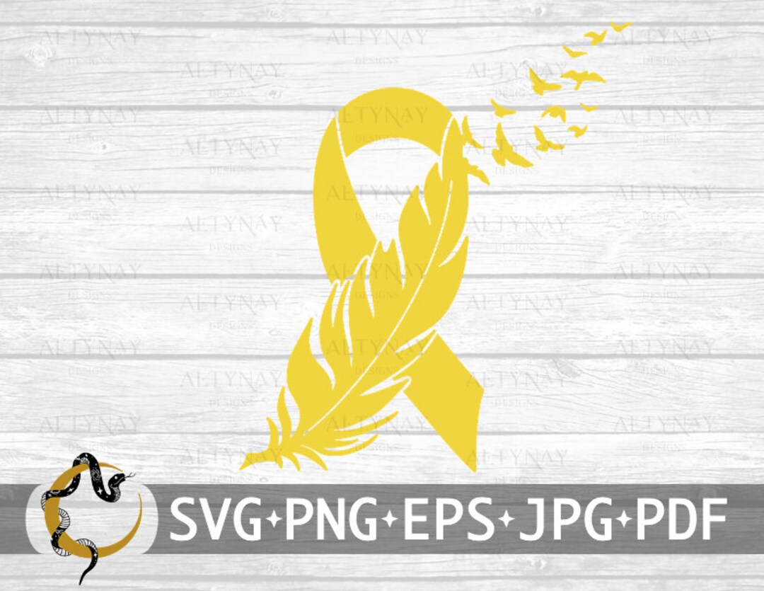 Sarcoma Cancer Feather Ribbon SVG, Sarcoma Cancer Awareness SVG, Yellow ...