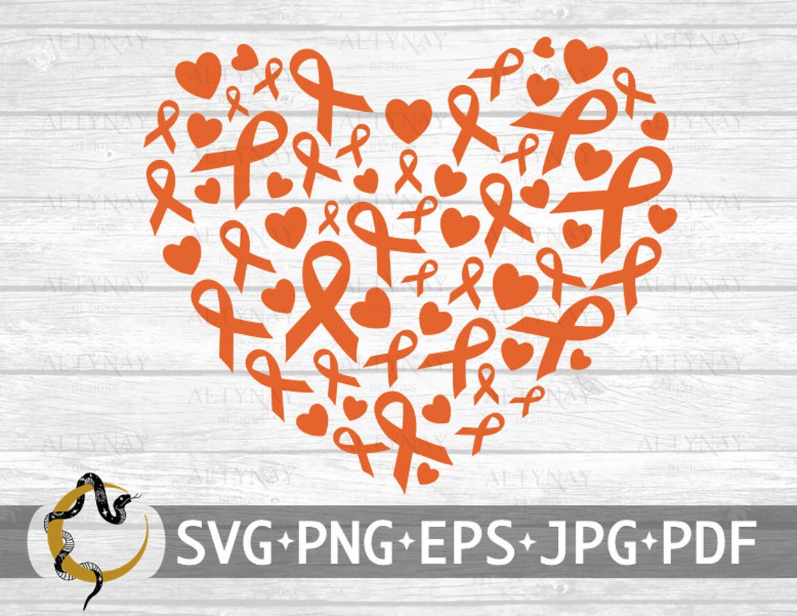 Leukemia Cancer Heart Ribbon SVG Ribbon Orange SVG Leukemia - Etsy