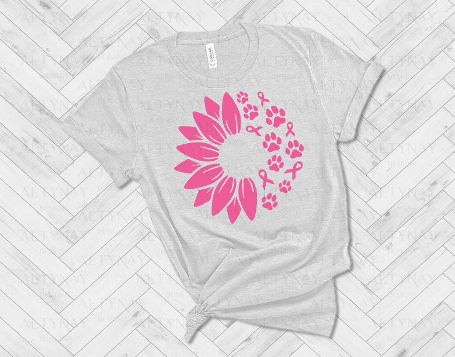 Sunflower Breast Cancer Dog Paw SVG, Pink Cancer Ribbon, Breast Cancer ...