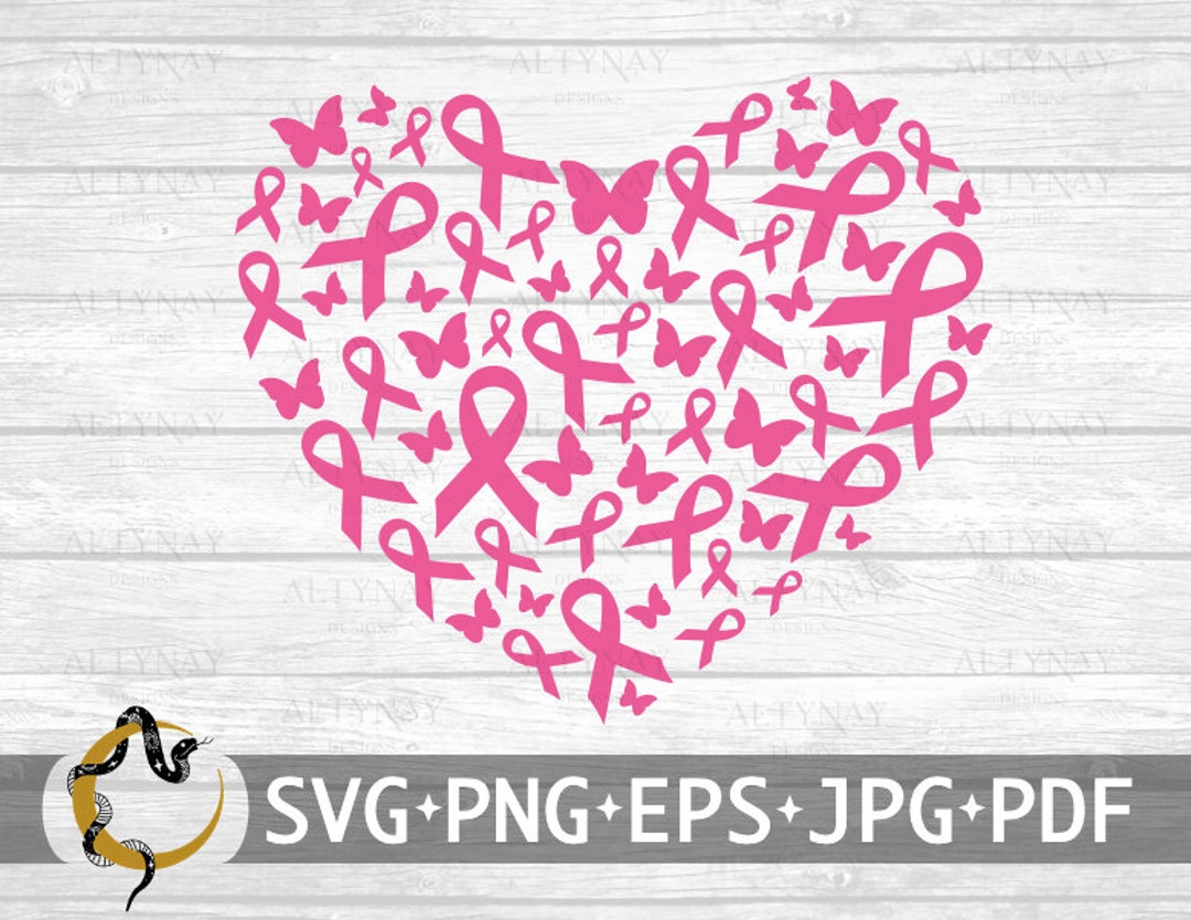 Breast Cancer Butterfly Heart Ribbon SVG, Pink Cancer Ribbon, Breast ...