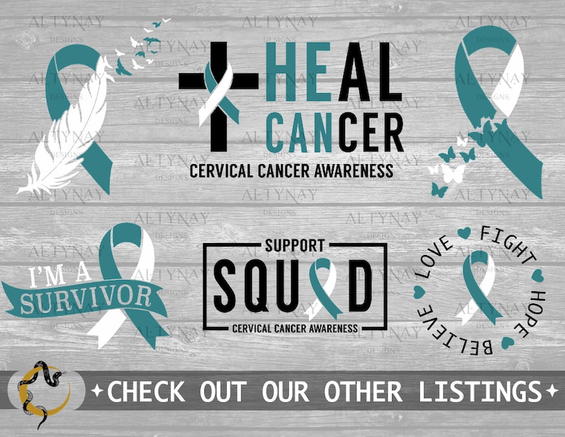 Cervical Cancer Feather Ribbon SVG, Cervical Cancer SVG, Cervical ...