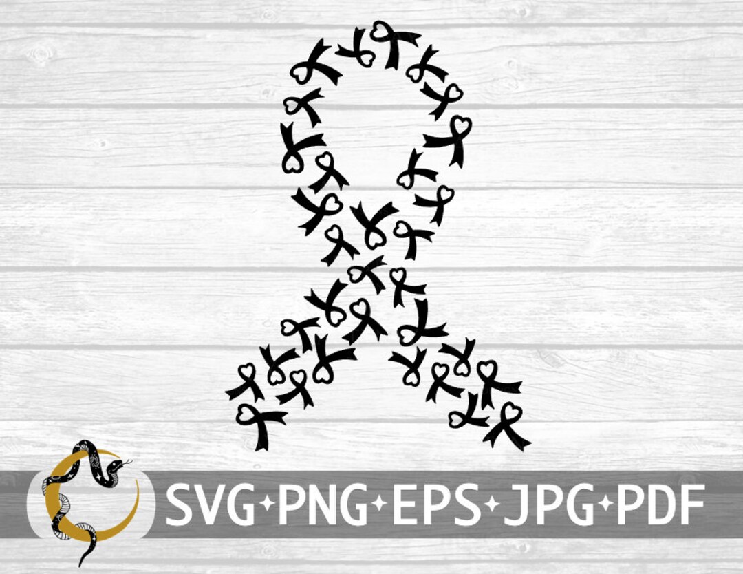Skin Cancer Heart Ribbon SVG, Skin Cancer Awareness Ribbon SVG, Black ...