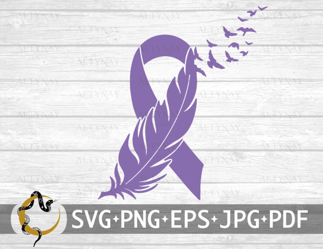 Feather Cancer Ribbon SVG, All Cancer Ribbon Awareness SVG, Lavender ...