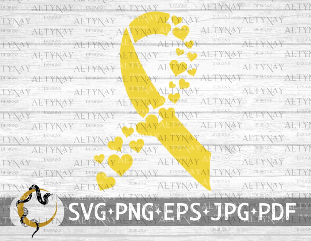 Sarcoma Cancer Heart Ribbon SVG, Sarcoma Cancer Awareness, Yellow ...