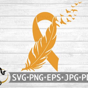 Feather Appendix Cancer Ribbon SVG, Appendix Cancer Ribbon Awareness ...