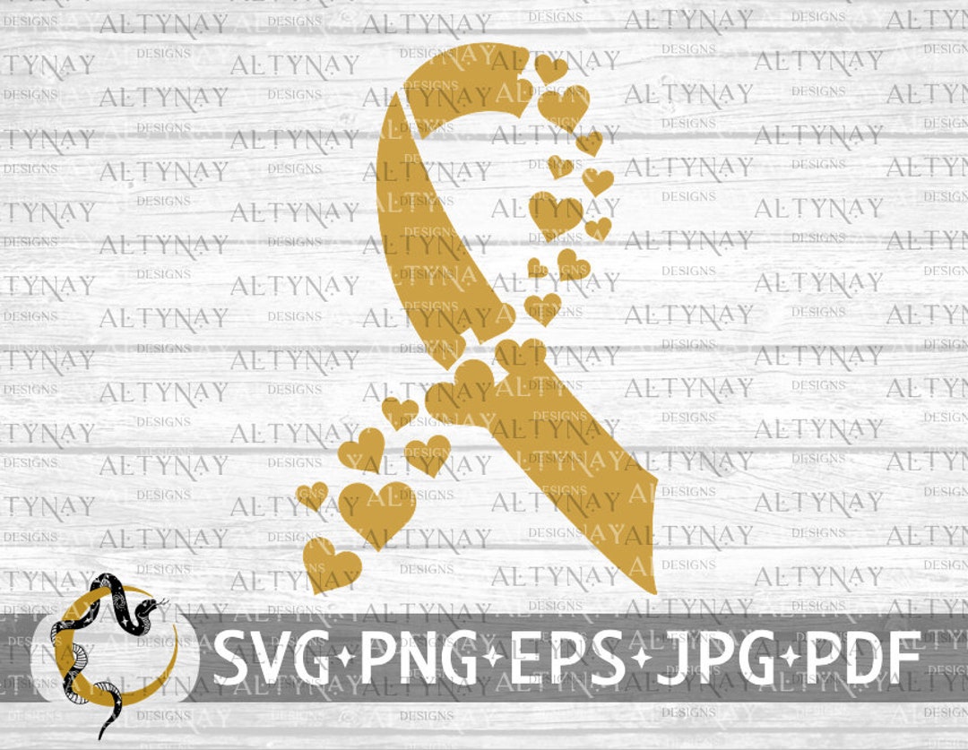 Childhood Cancer Heart Ribbon SVG, Ribbon Gold SVG, Childhood Cancer ...