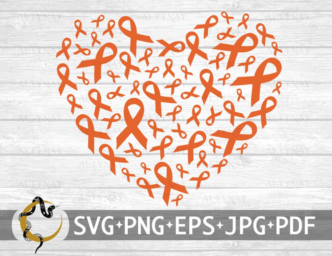 Leukemia Cancer Heart Ribbon SVG, Heart Ribbon Orange SVG, Leukemia ...