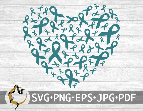Ovarian Cancer Heart Ribbon SVG Heart Ribbon SVG Ovarian | Etsy