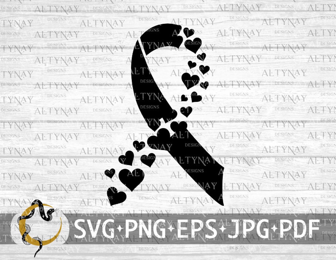 Skin Cancer Heart Ribbon SVG, Melanoma Skin Cancer Awareness, Black ...