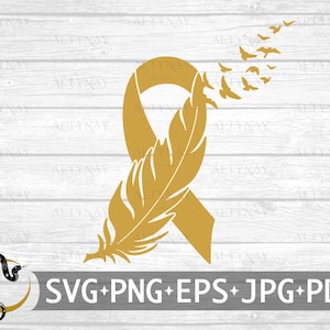 Childhood Cancer Feather Ribbon SVG, Childhood Feather Cancer SVG ...