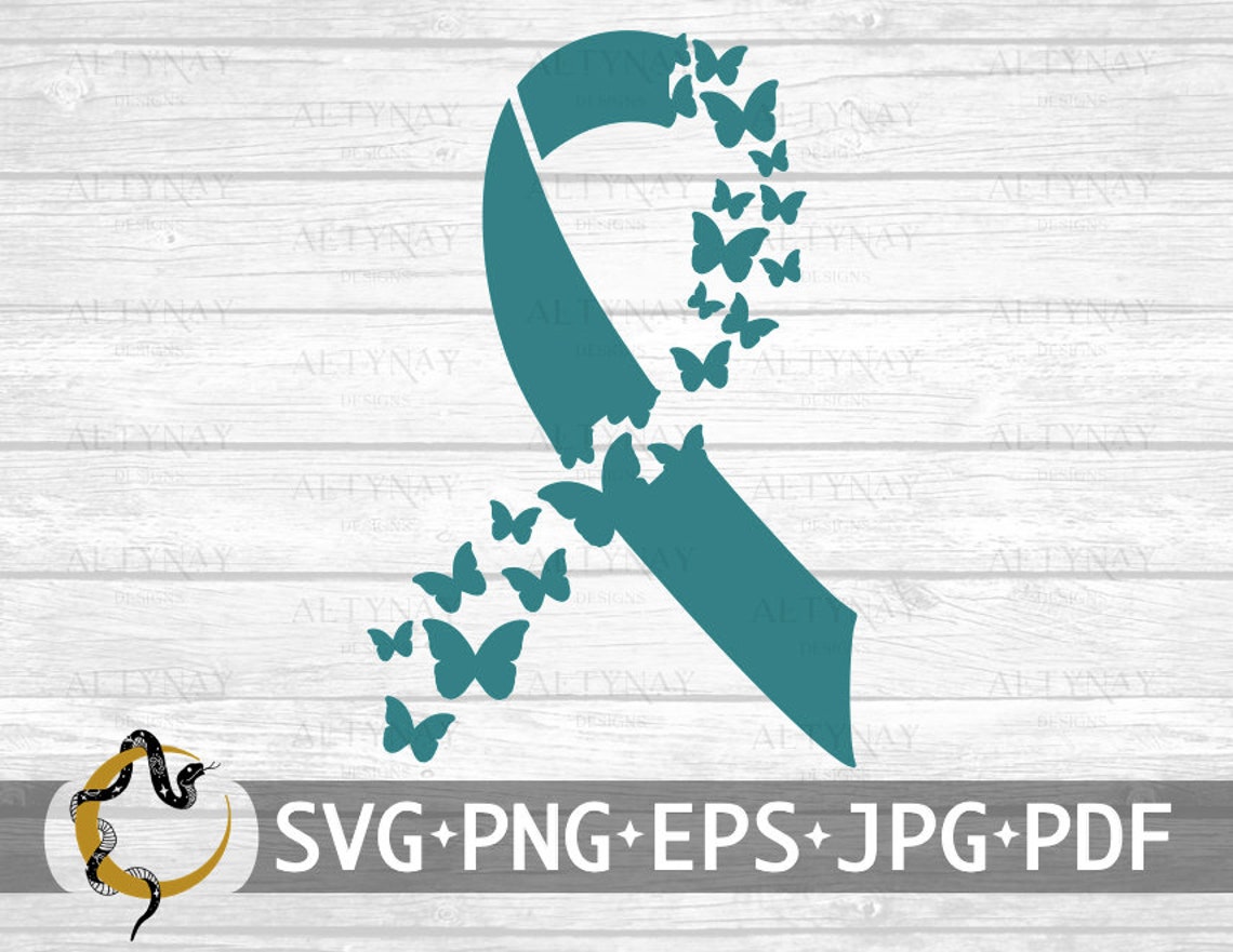 Ovarian Cancer Butterfly Ribbon SVG, Ovarian Cancer Awareness SVG, Teal ...