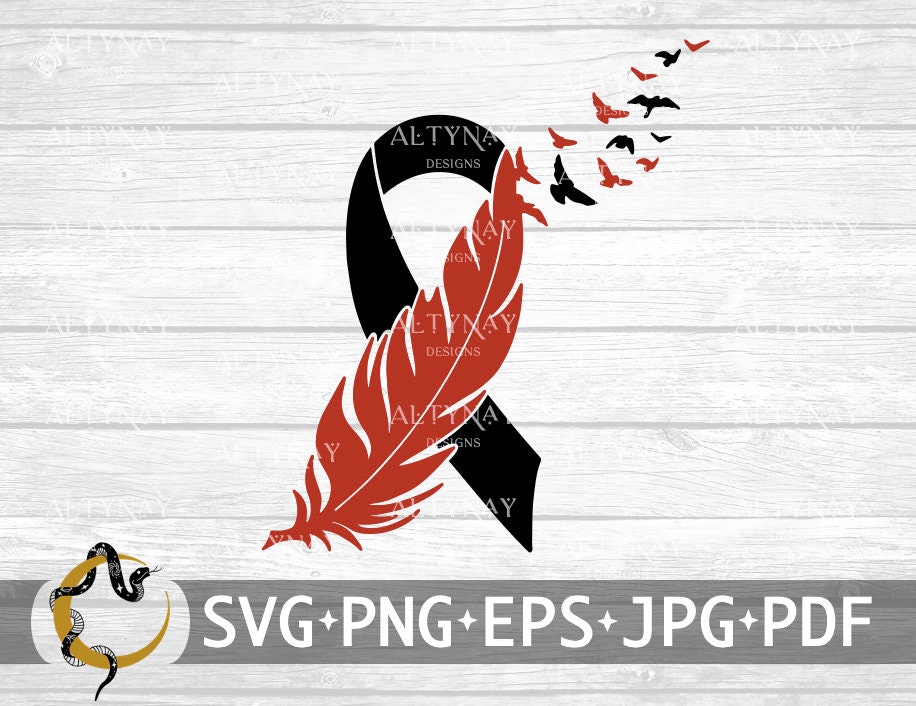 Murder Victim Feather Ribbon SVG, Homicide Ribbon Awareness SVG, Black ...