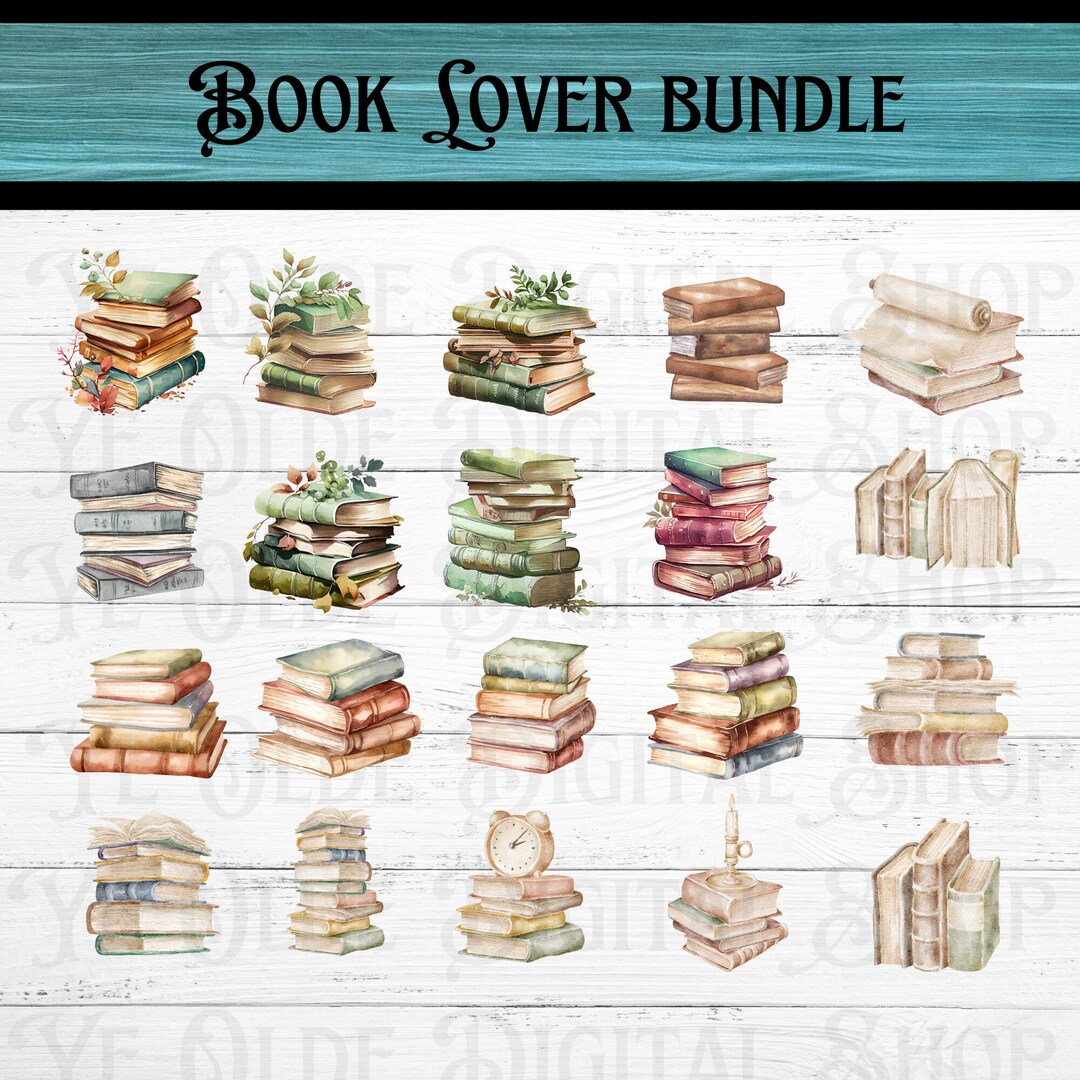 Book Lover PNG Bundle, Book Clipart, Watercolor Books Clipart, Design ...