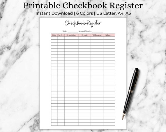 Checkbook Register Printable Check Register Pages Checkbook | Etsy
