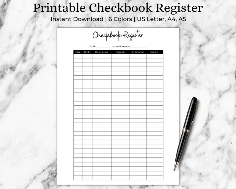Checkbook Register Printable Checkbook Balance Log Check | Etsy