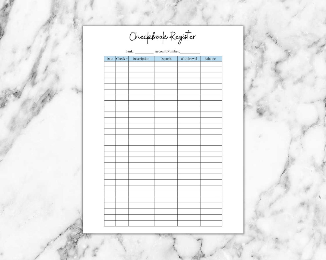 Checkbook Register Printable Checkbook Balance Log Check - Etsy