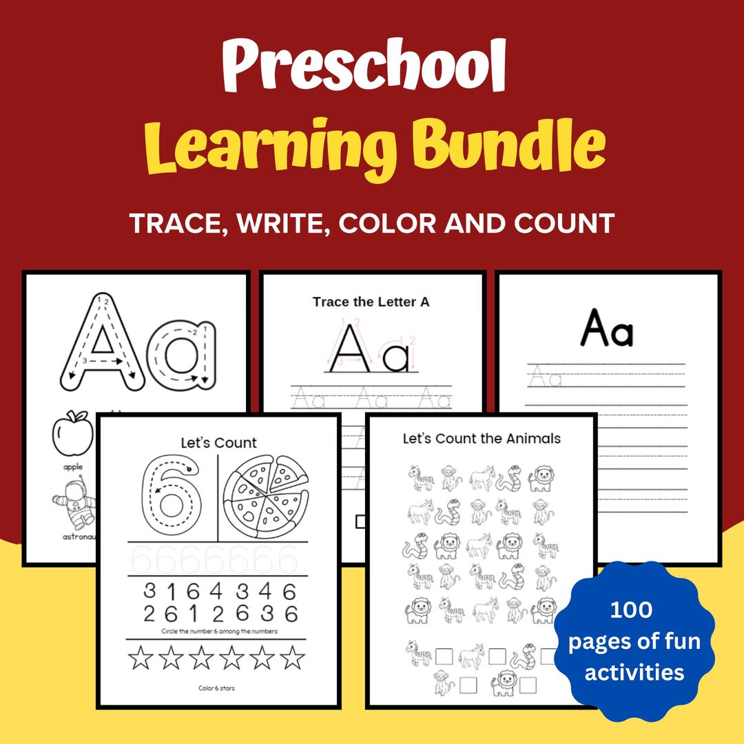 Printable Preschool Workbook Bundle: Alphabet, Numbers, Shapes, Trace ...