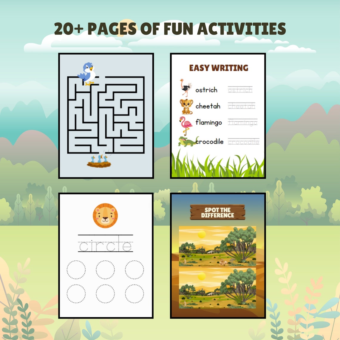 Printable Safari Animals Activity Worksheet for Kids, Preschoolers and ...