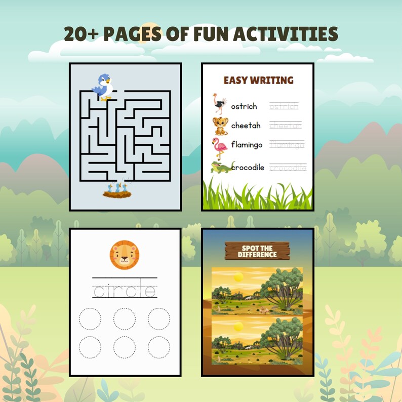 Printable Safari Animals Activity Worksheet for Kids, Preschoolers and ...
