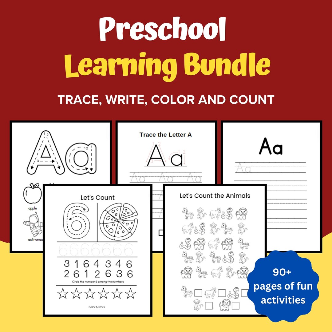 Printable Preschool Learning Bundle, Alphabet Workbook, Trace and Color ...