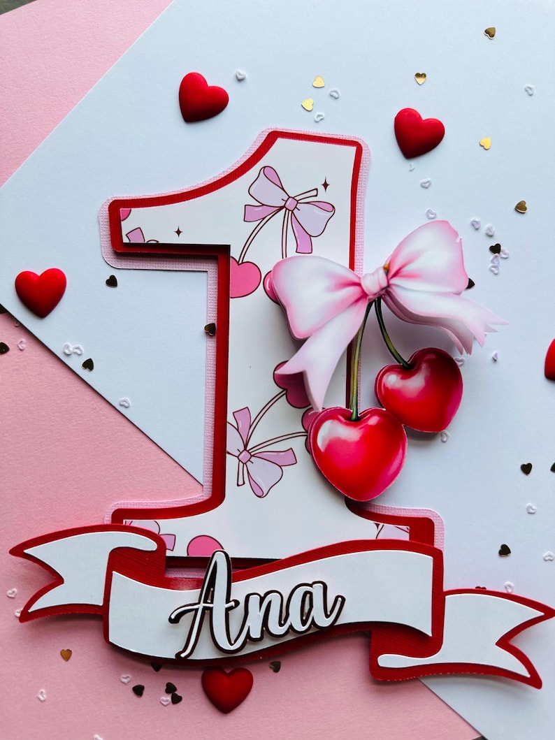 Cherry One Birthday, Cherry Bow Cake Topper, Coquette Cake Topper ...