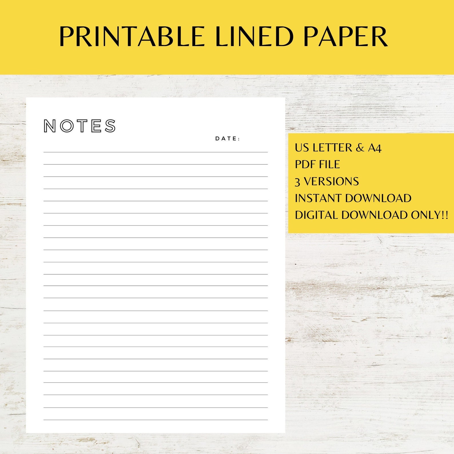 Notes Page Printable, Lined Notes Template, Note Taking, Writing Paper ...