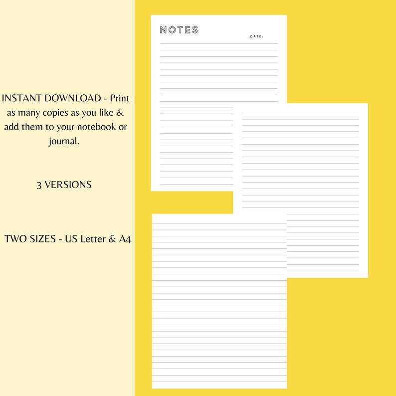 Notes Page Printable, Lined Notes Template, Note Taking, Writing Paper ...