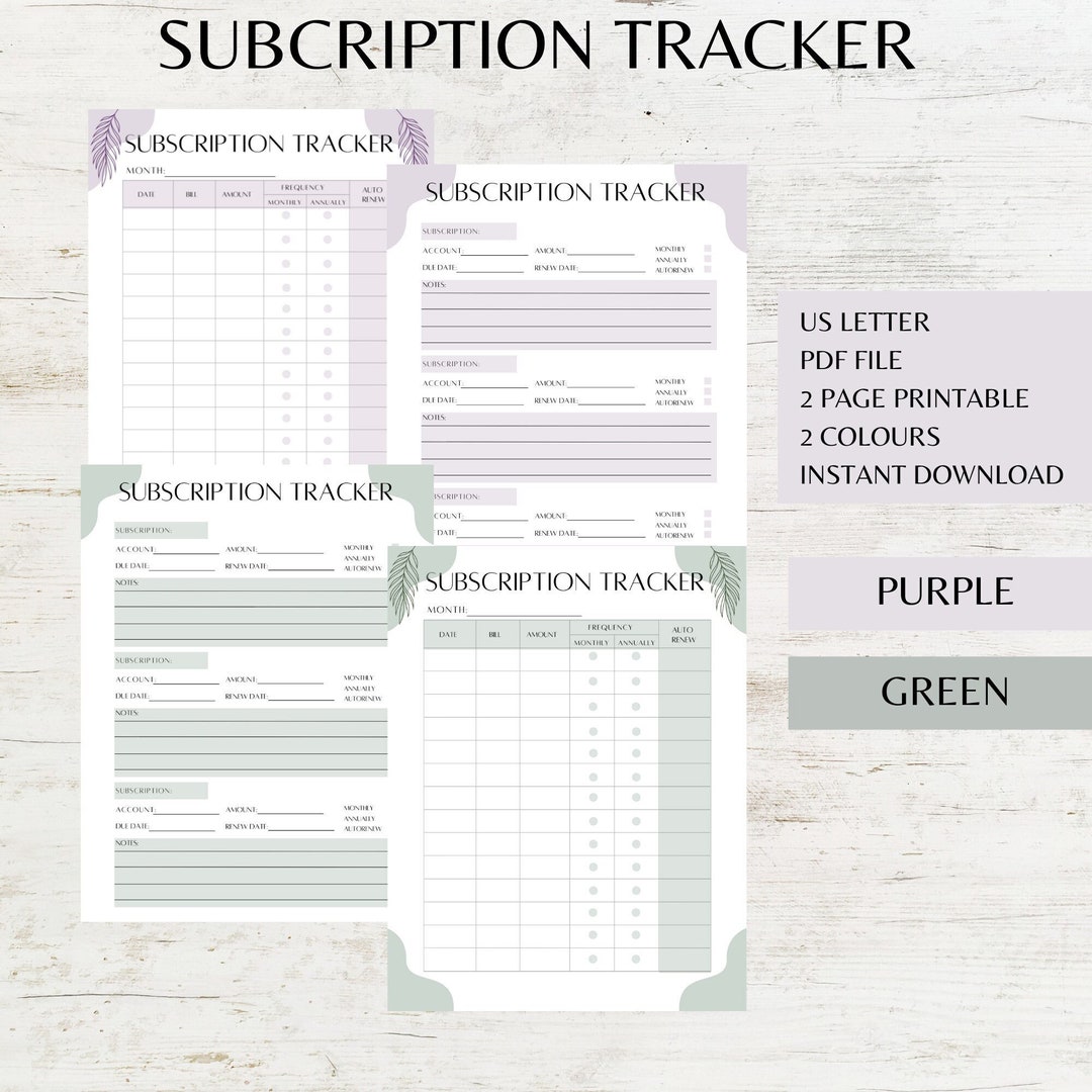 Subscription Tracker Printable. Subscription Log. Expense Tracker ...