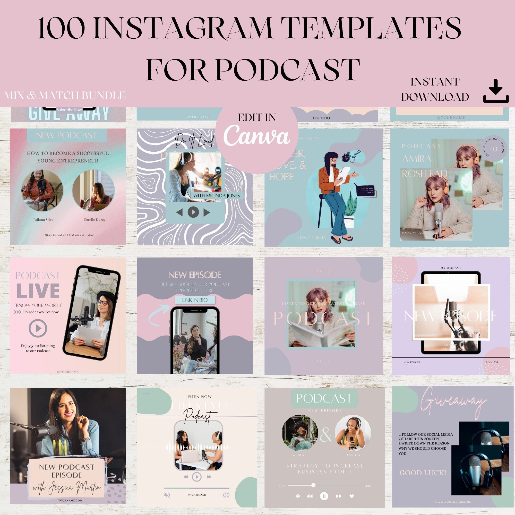 100 Instagram Templates for Podcast! Canva Template. Instagram Square ...