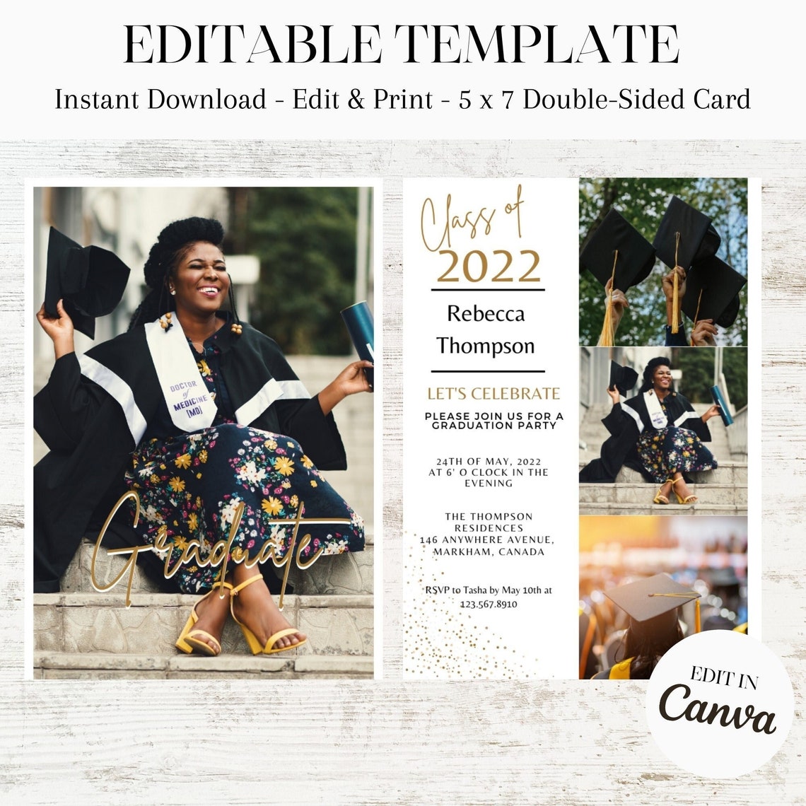 Editable Graduation Party Invitation Template, Class of 2022 (canva) - Etsy