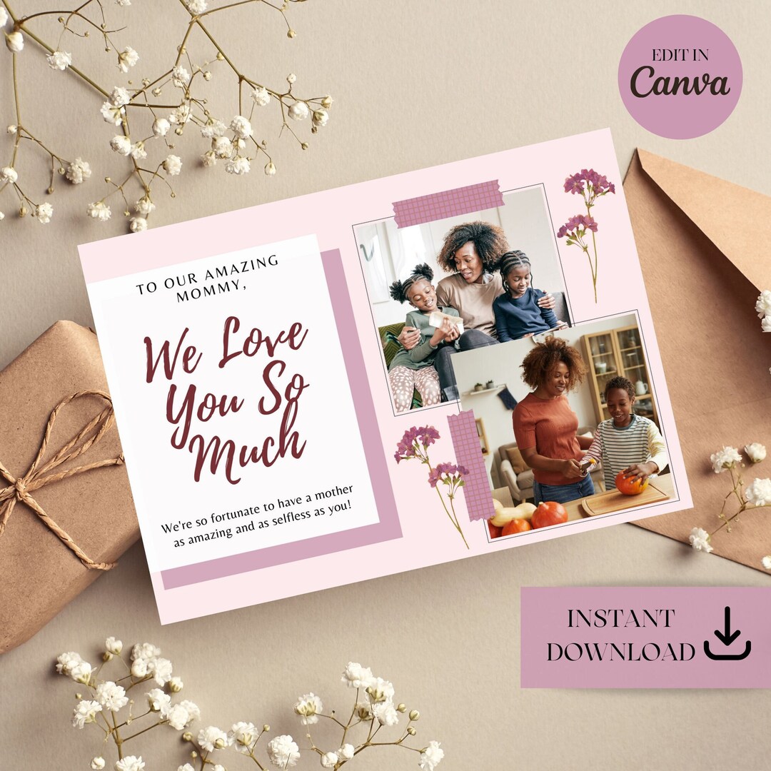 Editable Mother's Day Card Template. Canva Template. Love Card Template ...