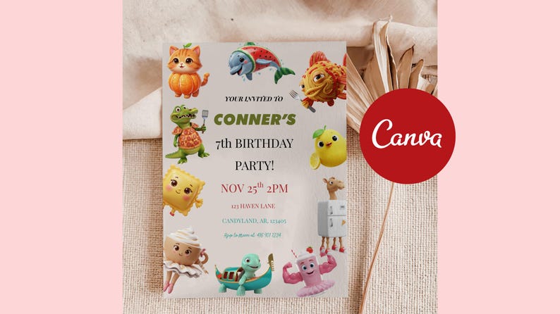 Brain Rot Birthday Invitation | Viral Cute Animal Food Character Invite ...
