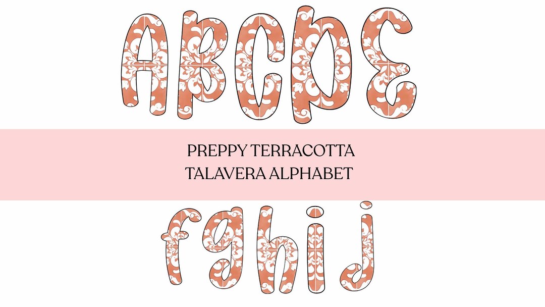 Hand Drawn Alphabet Doodles Set, Talavera Tile Preppy Font, Terracotta ...