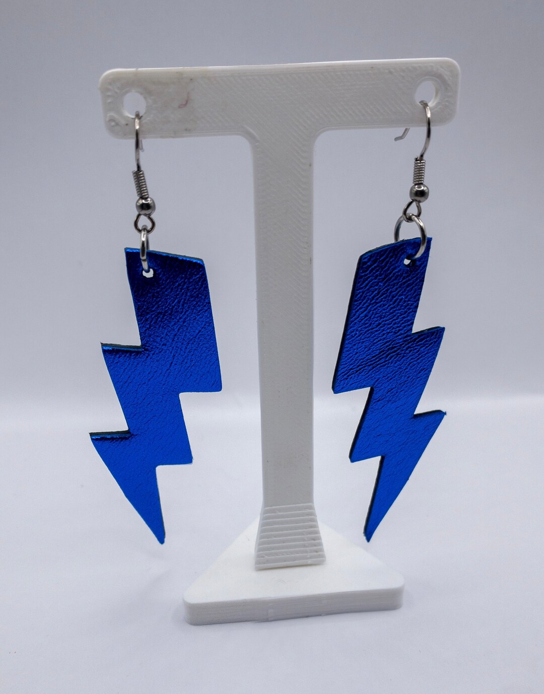 Electric Blue Bowie Lightening Bolt Earrings, Handmade Leather Earrings - Etsy