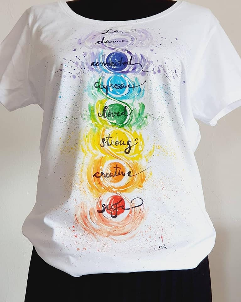 7 Chakras Painted T-shirt, Spiritual Awakening Top, Hand Painted T ...
