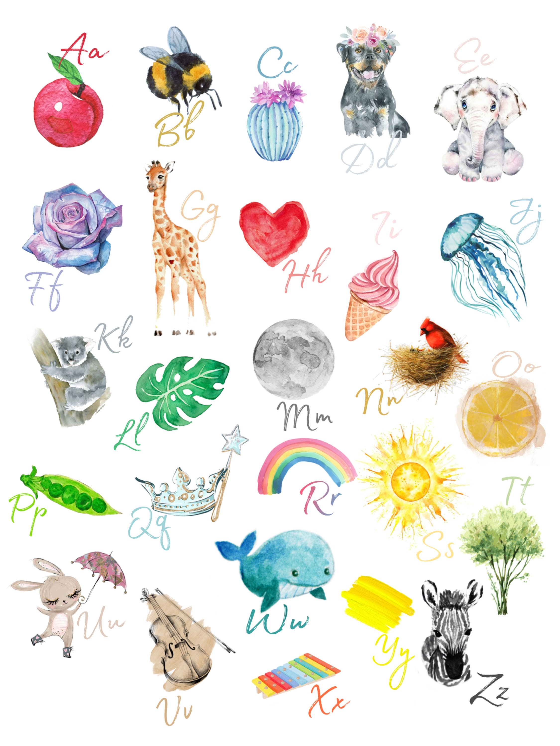 Watercolour Alphabet Poster PNG/JPEG/PDF Download Only - Etsy