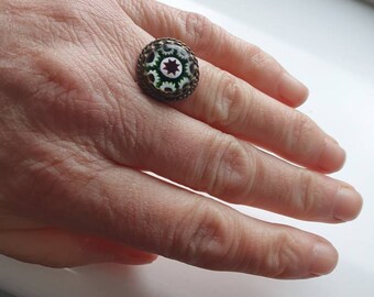 Caithness Millefiori Glass Sterling Silver Ring 1970s Scotland Signed ...