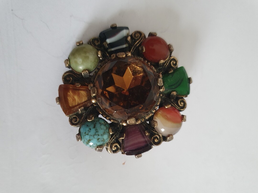 Vintage Miracle Scottish 4cm Diameter Brooch With Coloured Stones 8 and ...