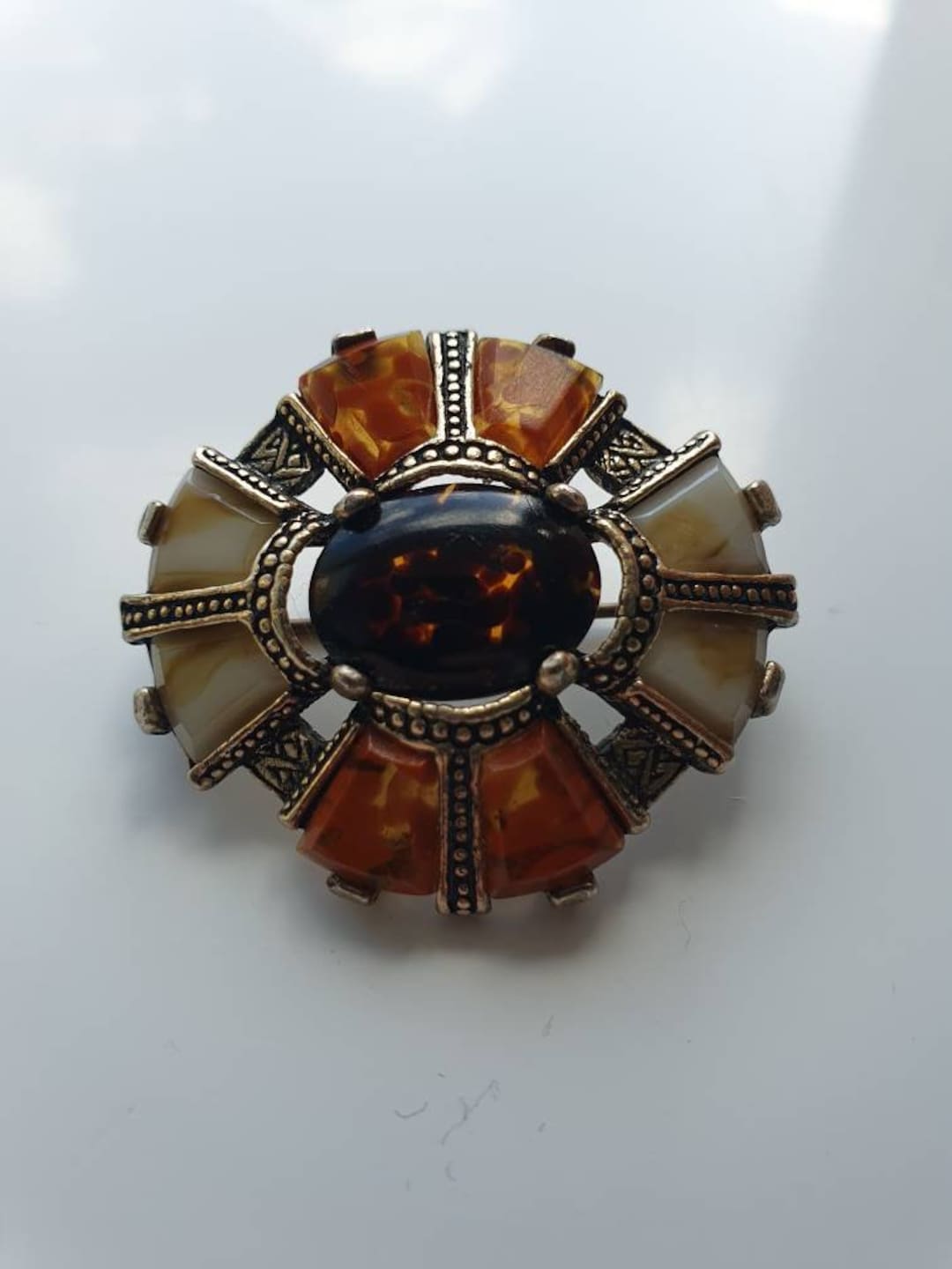 Delightful 1950s Vintage MIRACLE Brooch With Glass Agate Inlays and ...