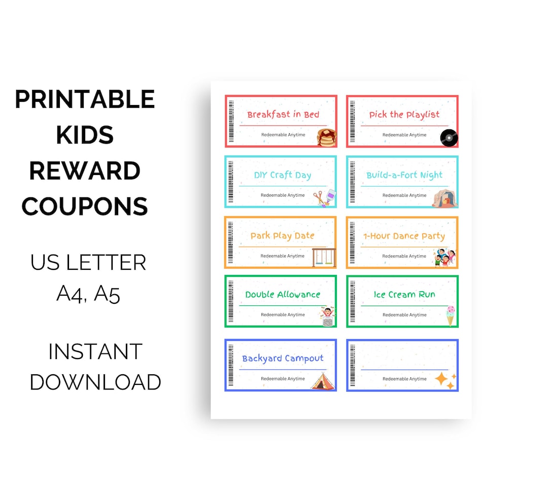Printable Kids Reward Coupons | Behavior Incentive, Chore Prize ...