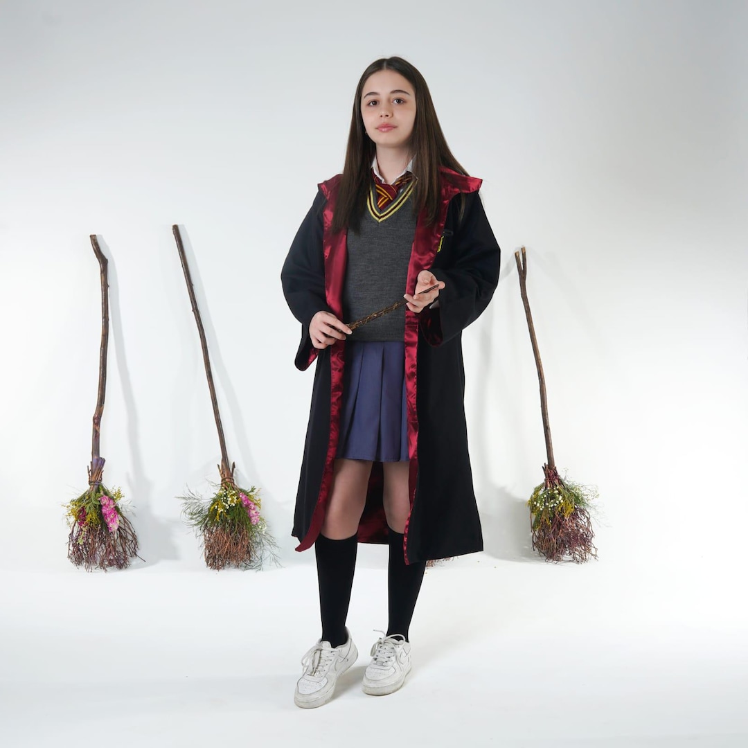 Girls' Wizard Costume Set With Robe, Wand, Sweater, Skirt & Tie | Magic ...