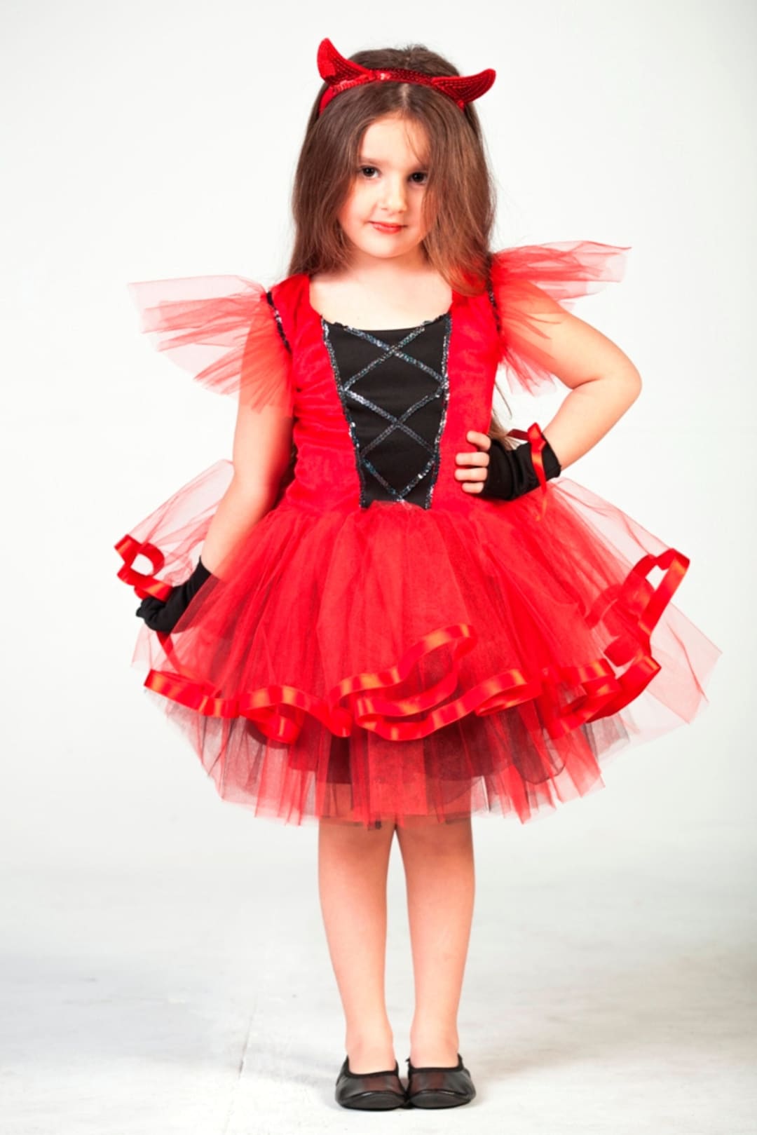 Girls' Red Devil Halloween Costume: Tutu Dress, Glove & Hairband - Etsy