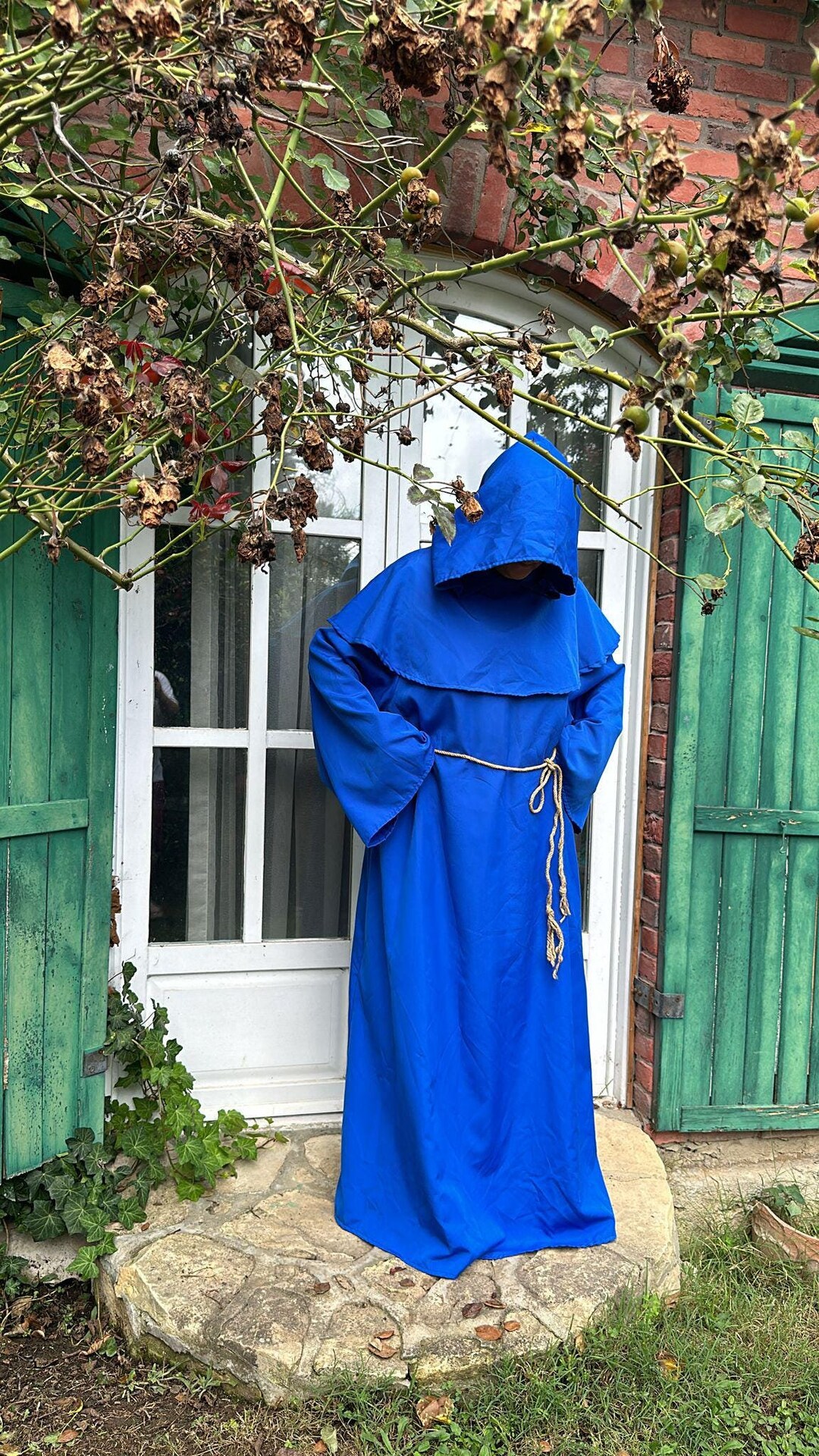 Handmade Blue Monk Robe: Medieval Hooded Cloak With Rope Belt - Etsy